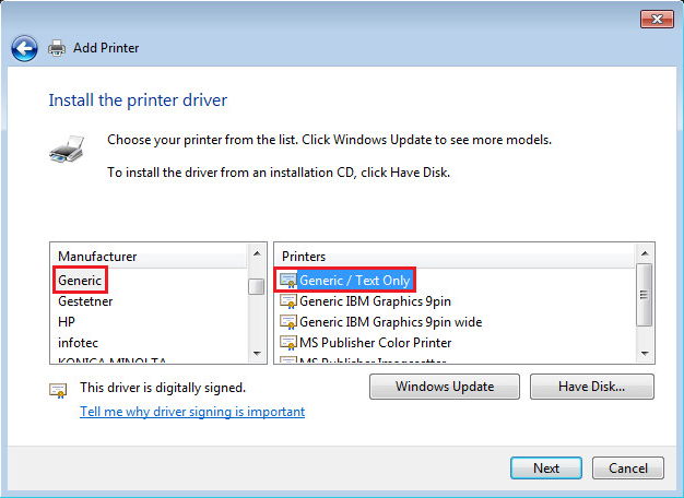 How to set up LPR/LPD Printer on Windows 7 to print in RAW data type?