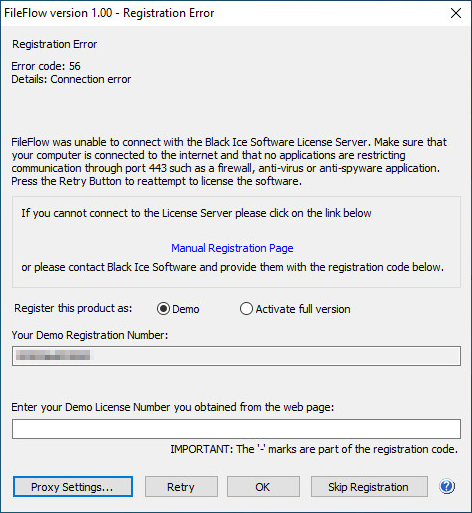 Manually registering the FileFlow Demo during installation