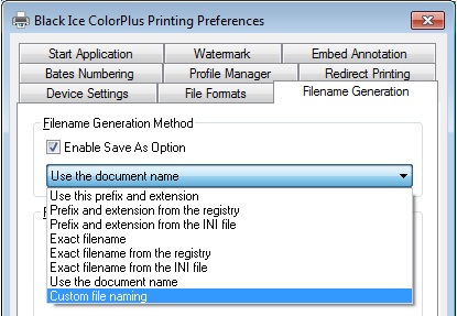 Control File Names used for file generation with the Black Ice printer ...