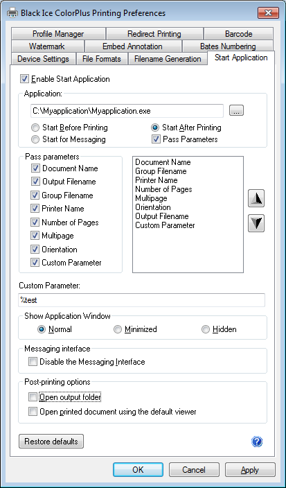 Start Application with the Black Ice Printer Drivers